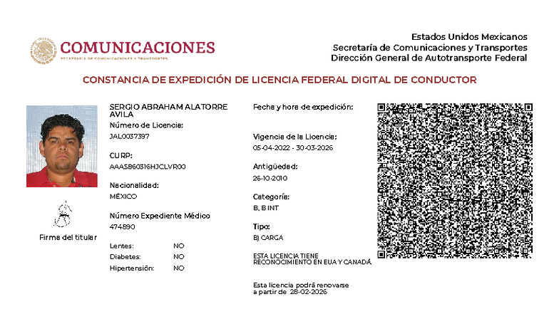 Constancia de Licencia Federal Digital de Conductor - AAAS860316 - Studocu