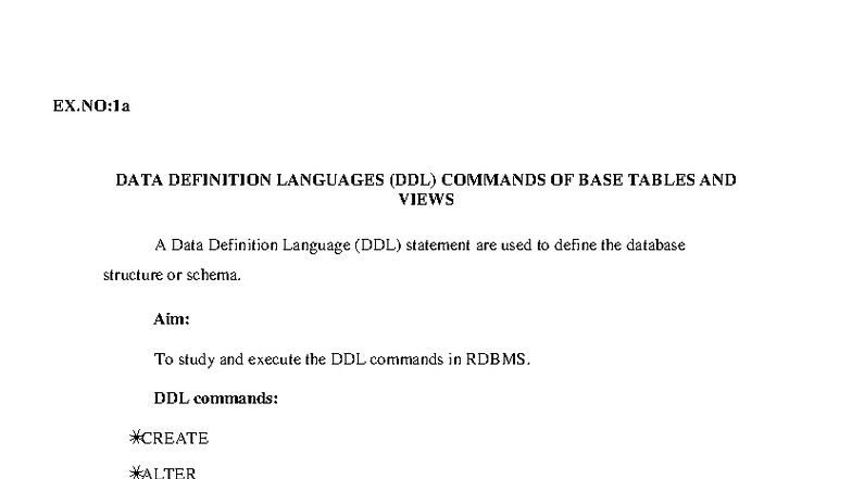 U18PCCS4L3 - DDL & DML Commands in RDBMS Lab Manual - Studocu