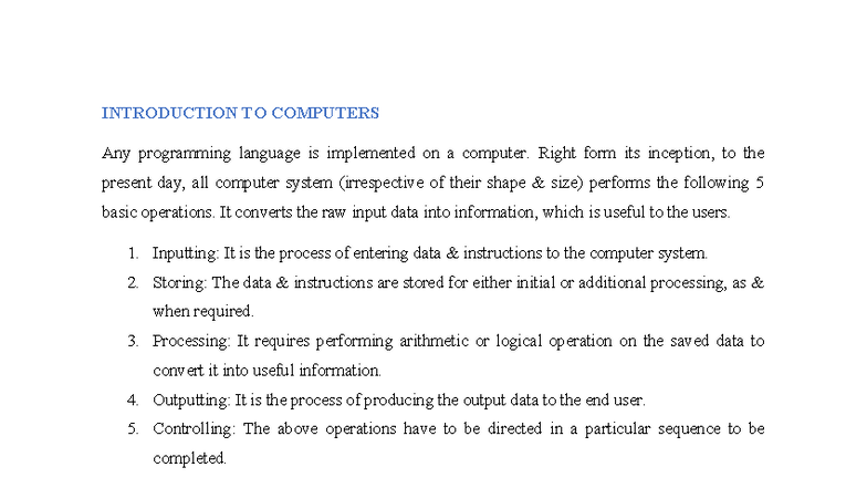 COMP 101: Introduction to Computers - Basic Operations Explained - Studocu