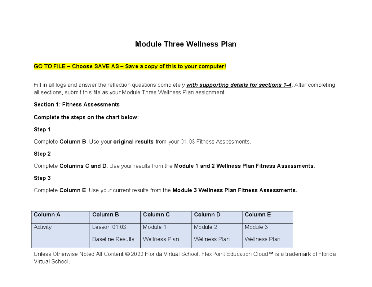 Module 3 Wellness Plan: Fitness, Flexibility, and Strength Logs - Studocu