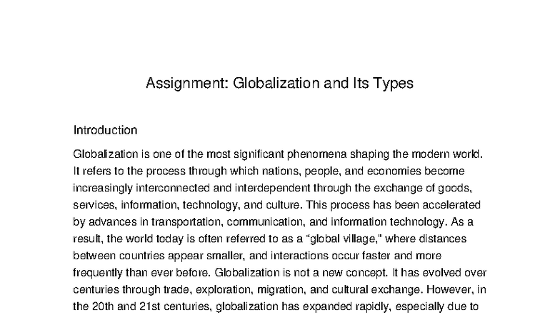 Globalization Assignment: Understanding Its Types and Impact - Studocu