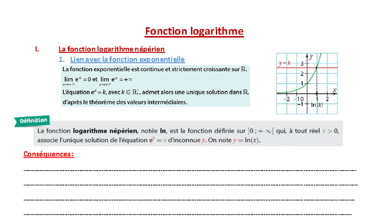 Fonction Logarithme I - Étude et Propriétés de ln - Studocu