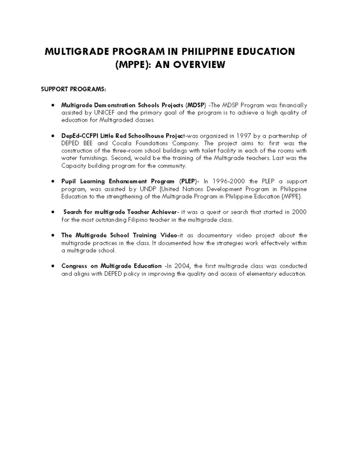 Multigrade Program in Philippine Education (MPPE): Key Support ...