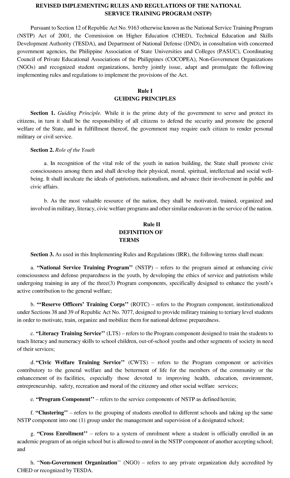 Revised Implementing Rules and Regulations for NSTP (2019) - Studocu