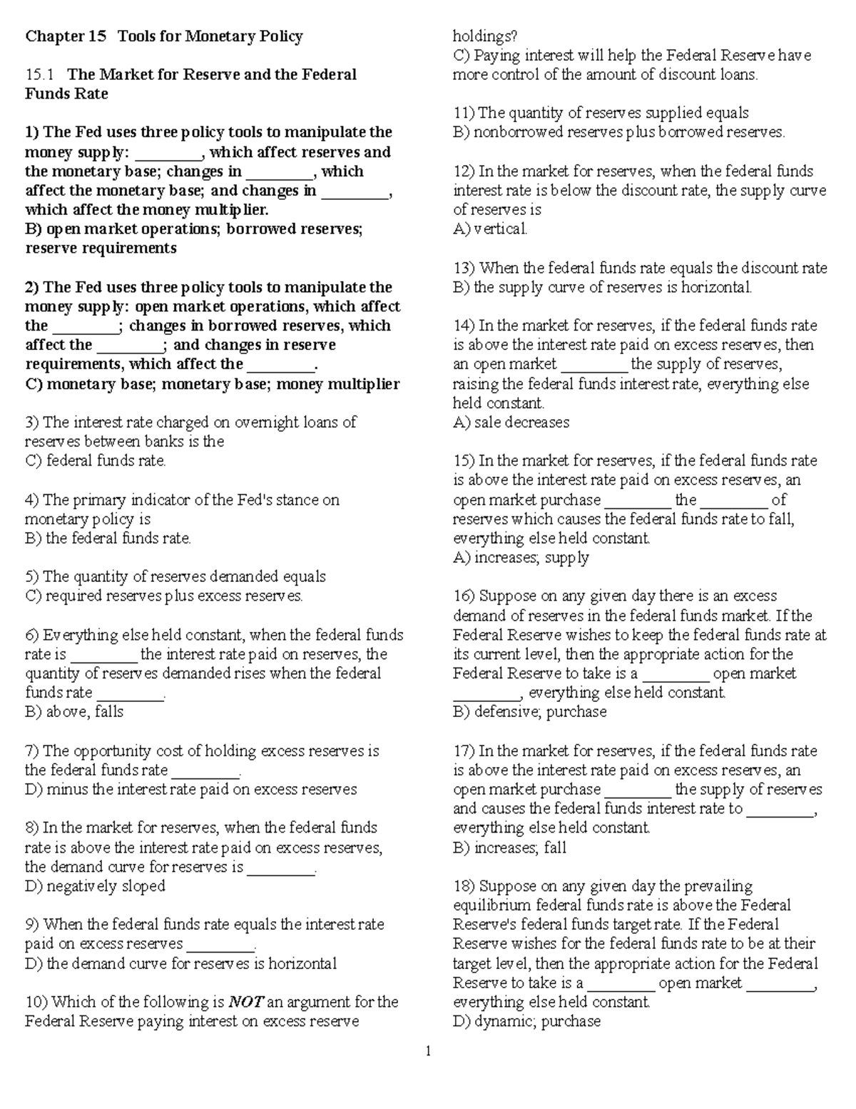 Chap15 - Chapter 15 Monetary Policy Test Bank Answers - Studocu