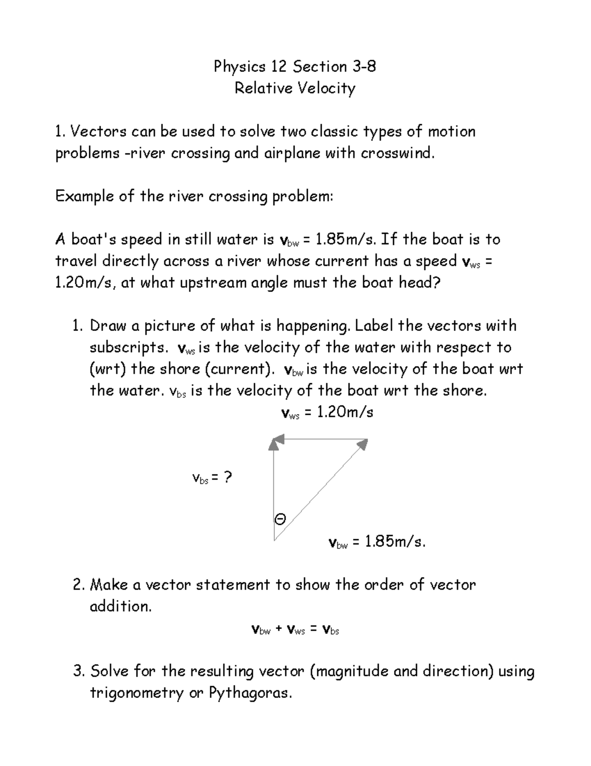 Section 3-8 Relative Velocity - Physics 12 Section 3- Relative Velocity ...