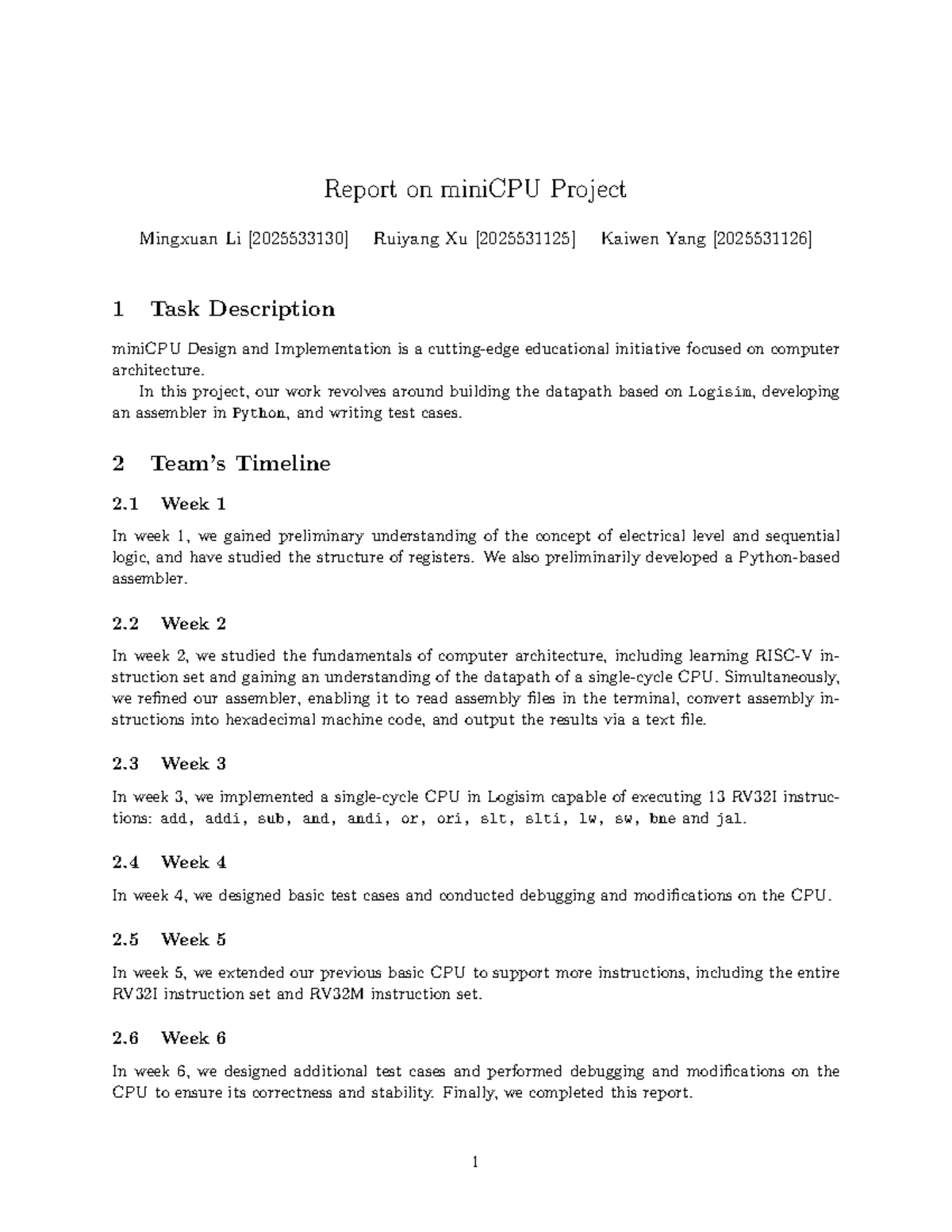 miniCPU Project Report: Design & Implementation Overview - Studocu