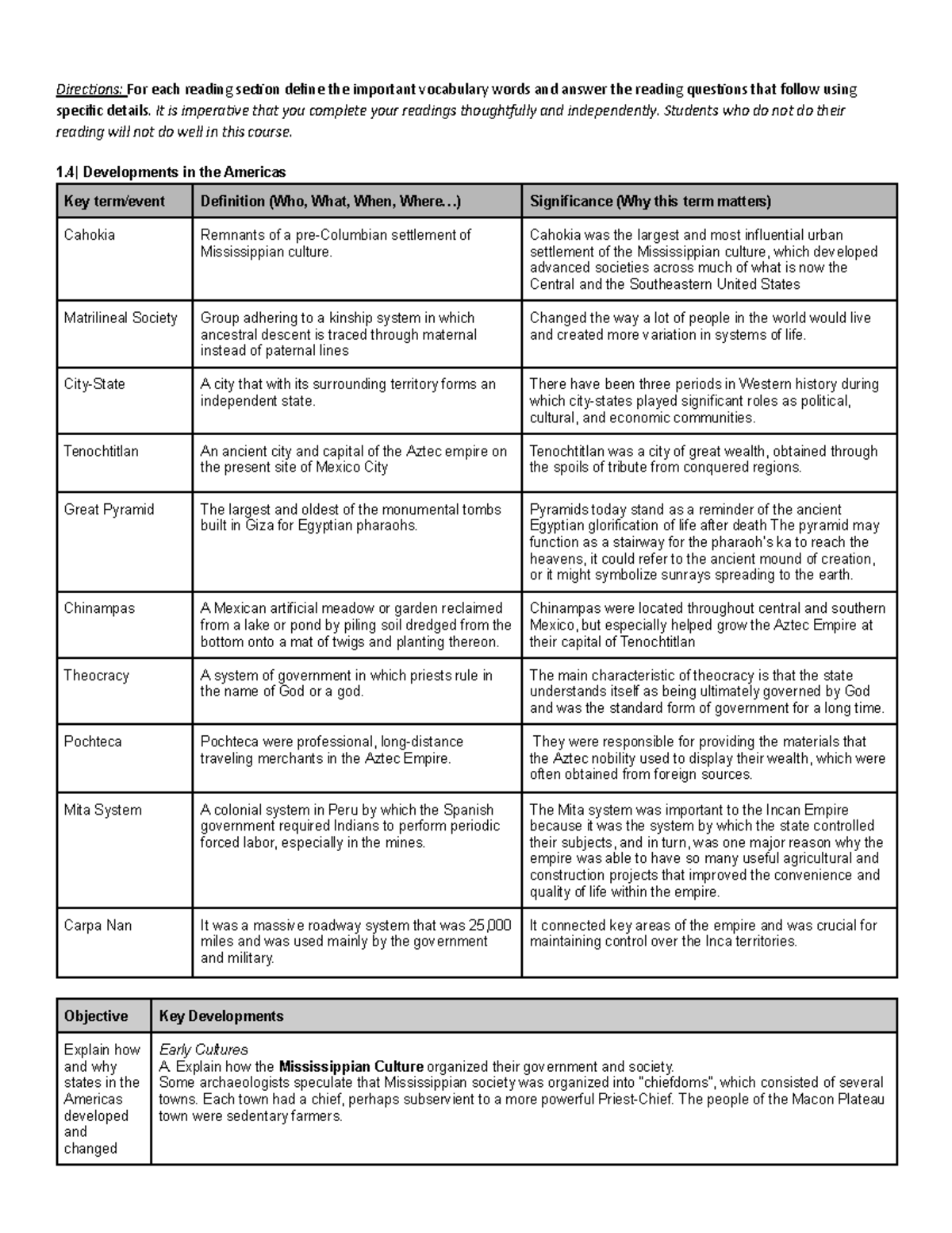 Amsco 1: Key Developments and Vocabulary in Early American Cultures ...