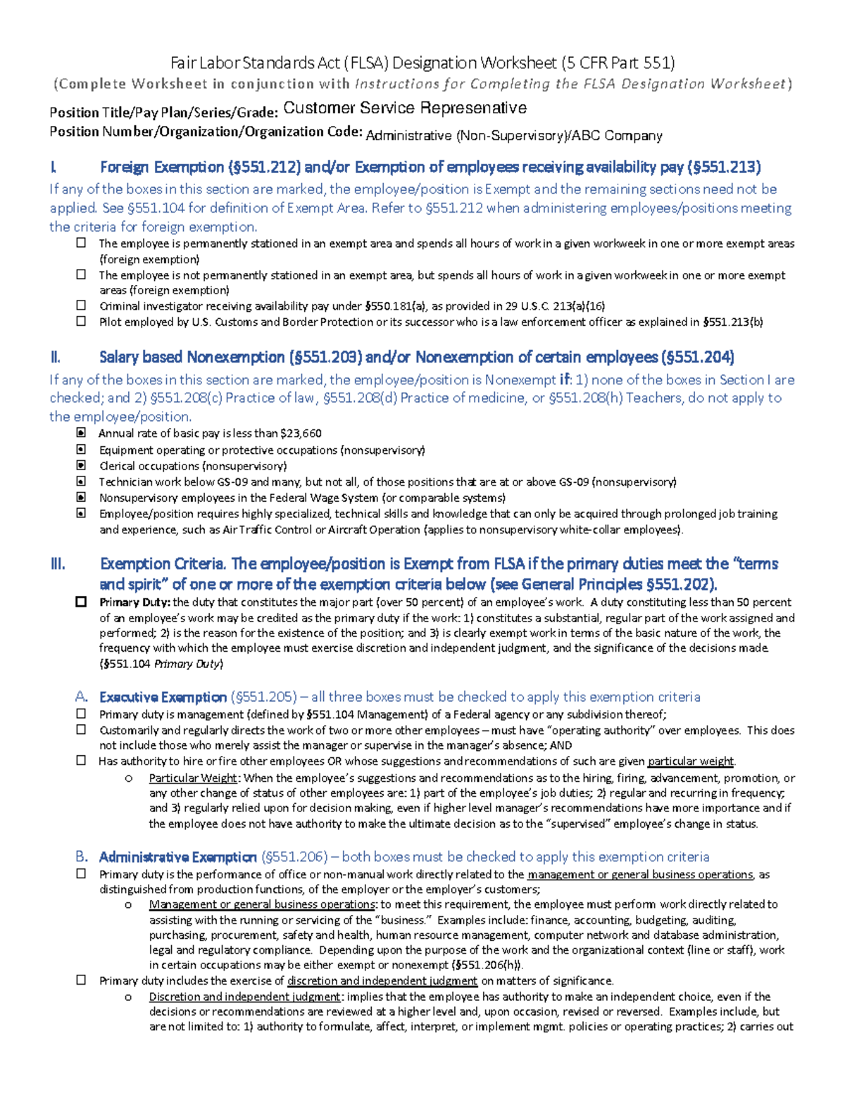 FLSA Designation Worksheet - Understanding Exempt vs Nonexempt Status ...