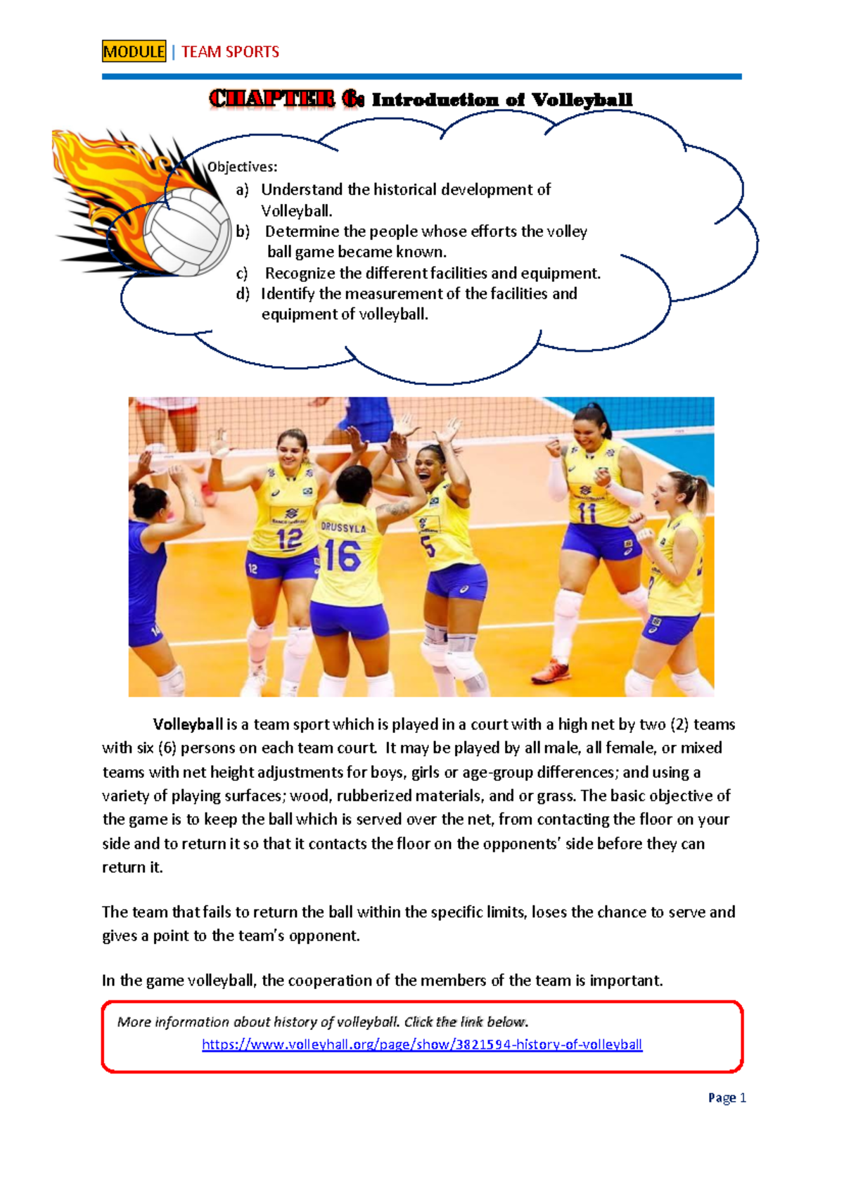 Olphye 004 Chapter 6 - Introduction to Volleyball and its History - Studocu