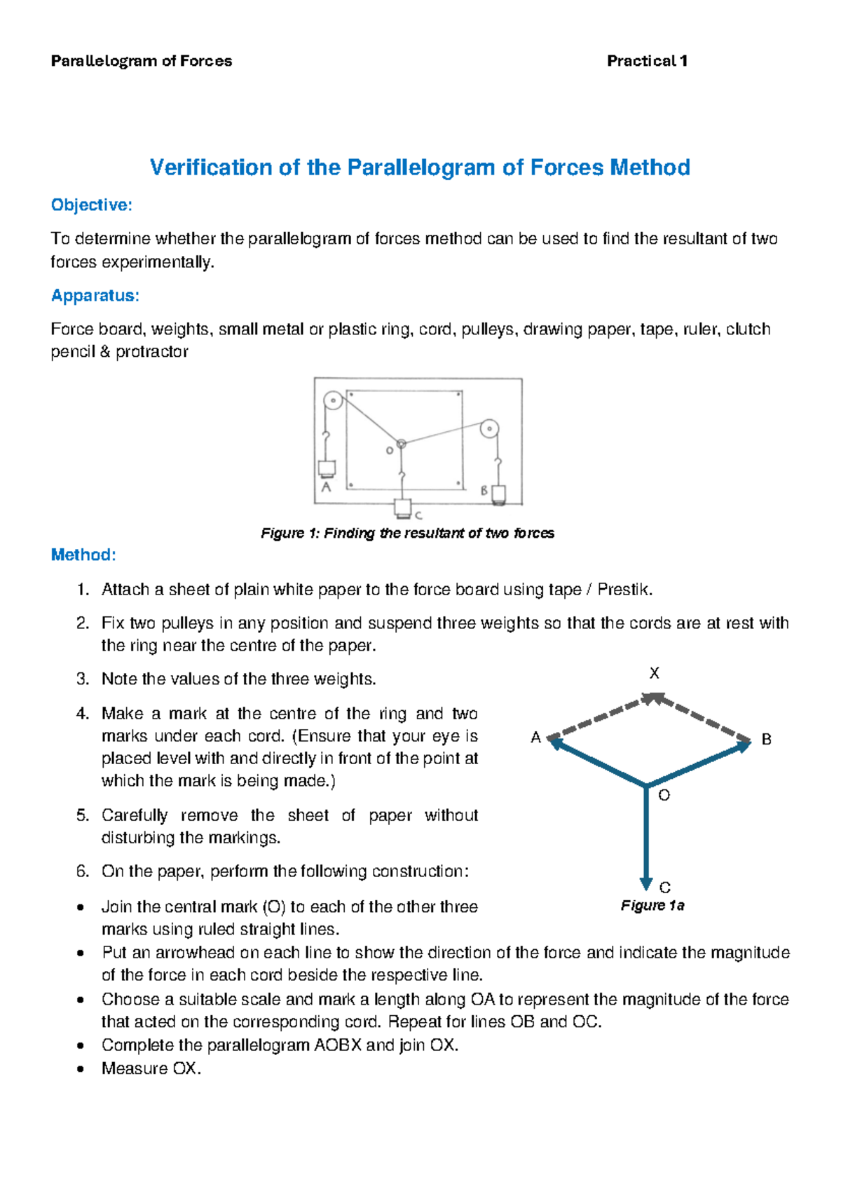 Forces LAB (Practical 1) 2025: Parallelogram Method Verification - Studocu