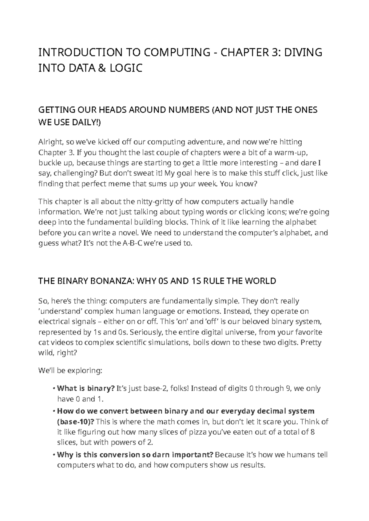 Intro to Computing (COMP101) Chapter 3: Understanding Data Logic - Studocu