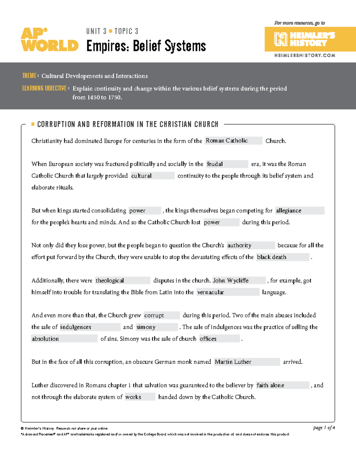 AP World Unit 3 Topic 3: Belief Systems & the Reformation - Studocu