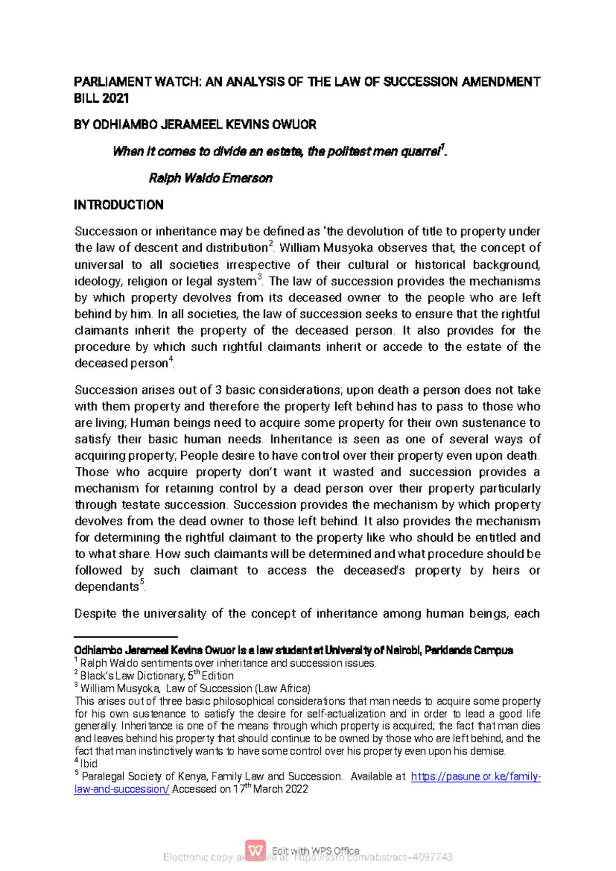 Analysis Law of Succession Bill - PARLIAMENTWATCH:ANANALYSISOFTHELAW ...