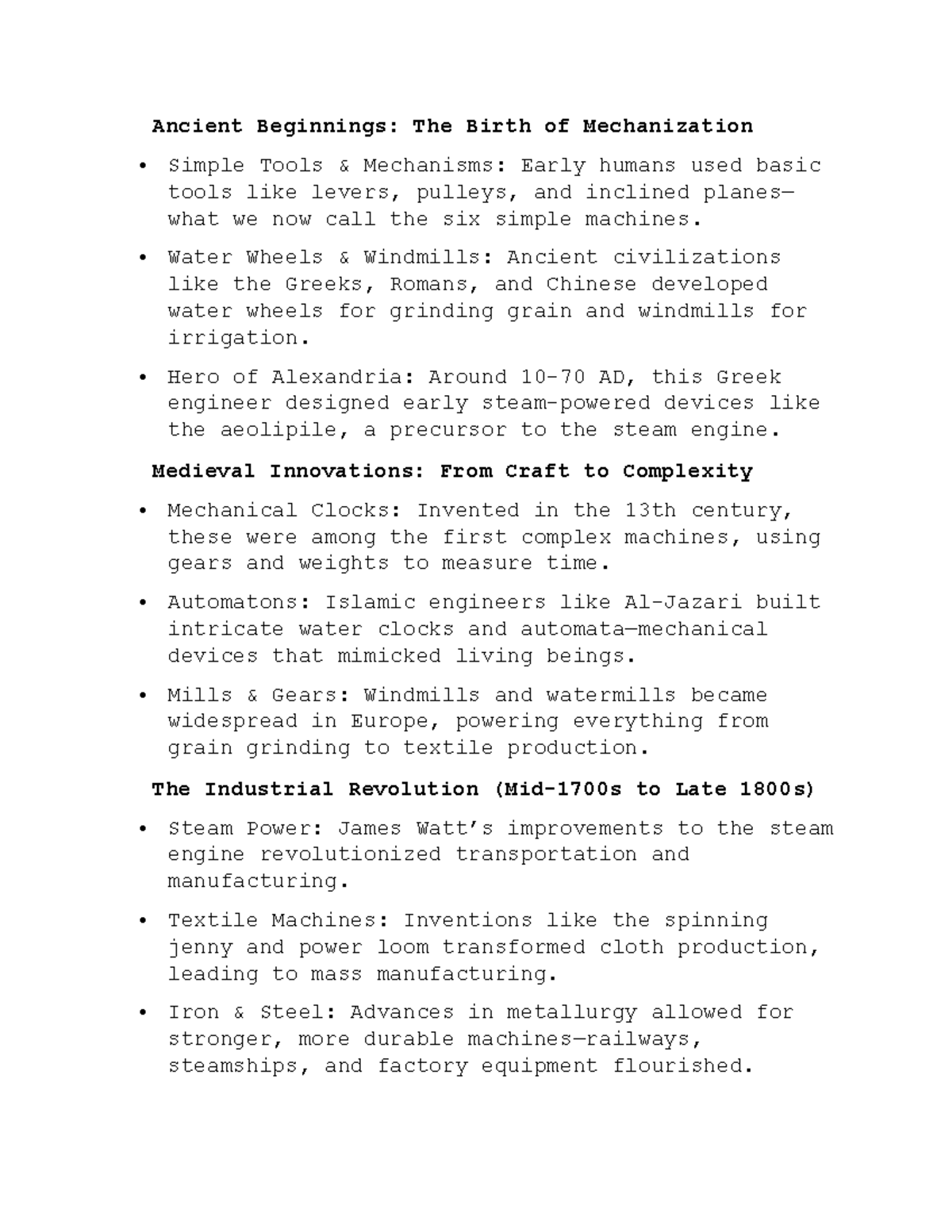 HIST 101: The Evolution of Machines from Ancient to Modern Times - Studocu