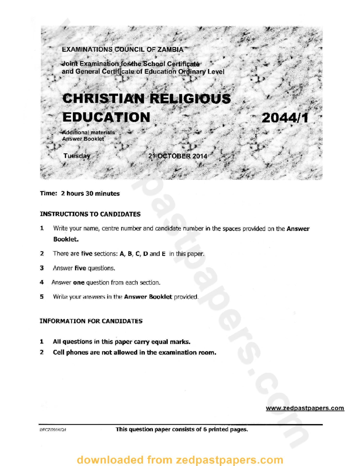 G12 RE-2044 2014 - Christian Religious Education Exam Paper - Studocu
