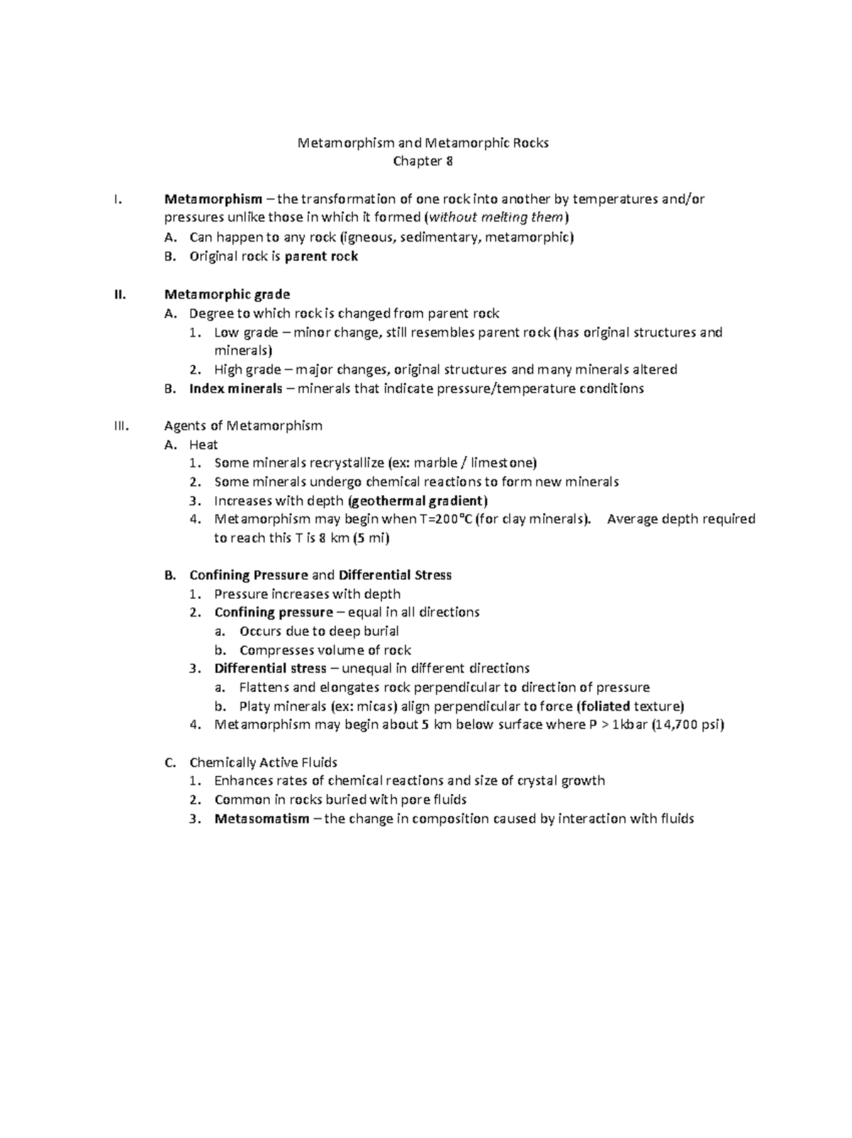 Metamorphism and Metamorphic Rocks: Chapter 8 Overview Notes - Studocu