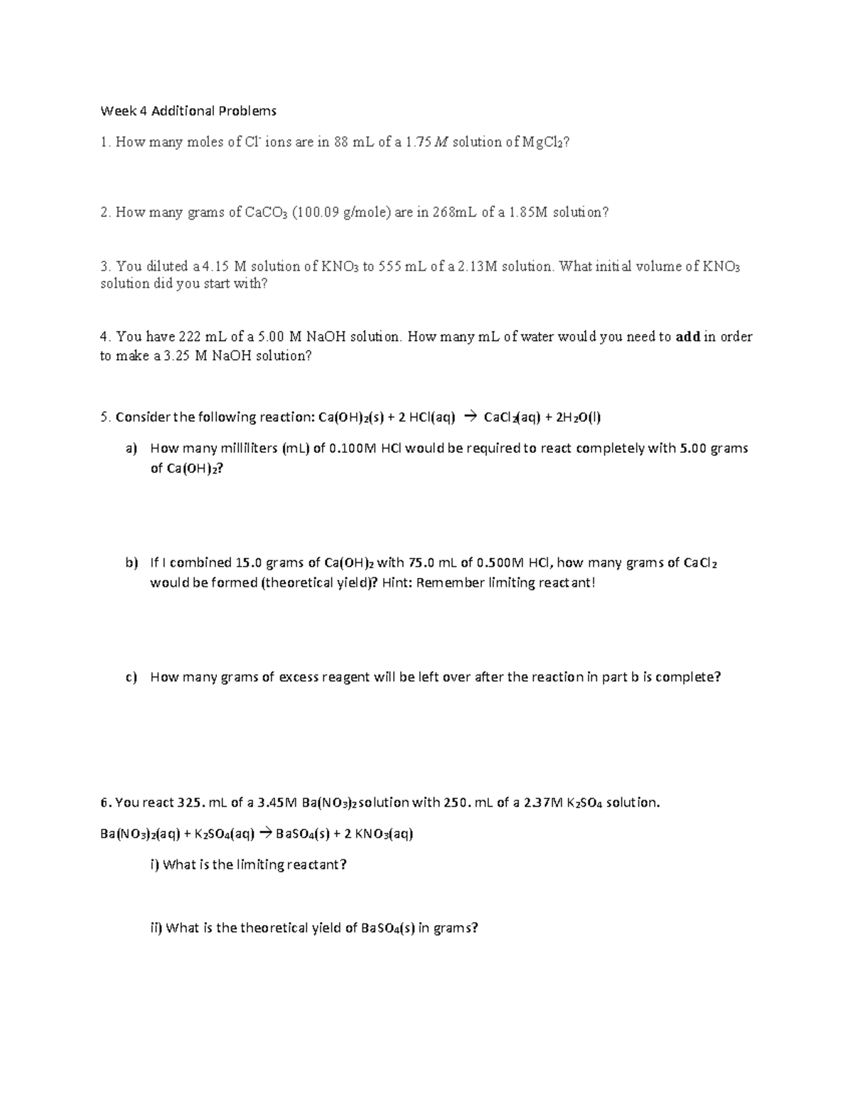 Week 4 Extra Practice Problems for Chem 101 - Studocu