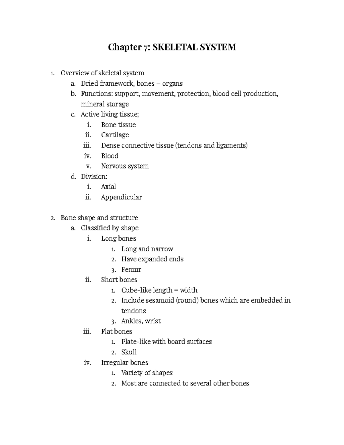 A&P T3 - Chapter 7: Skeletal System Overview and Functions - Studocu