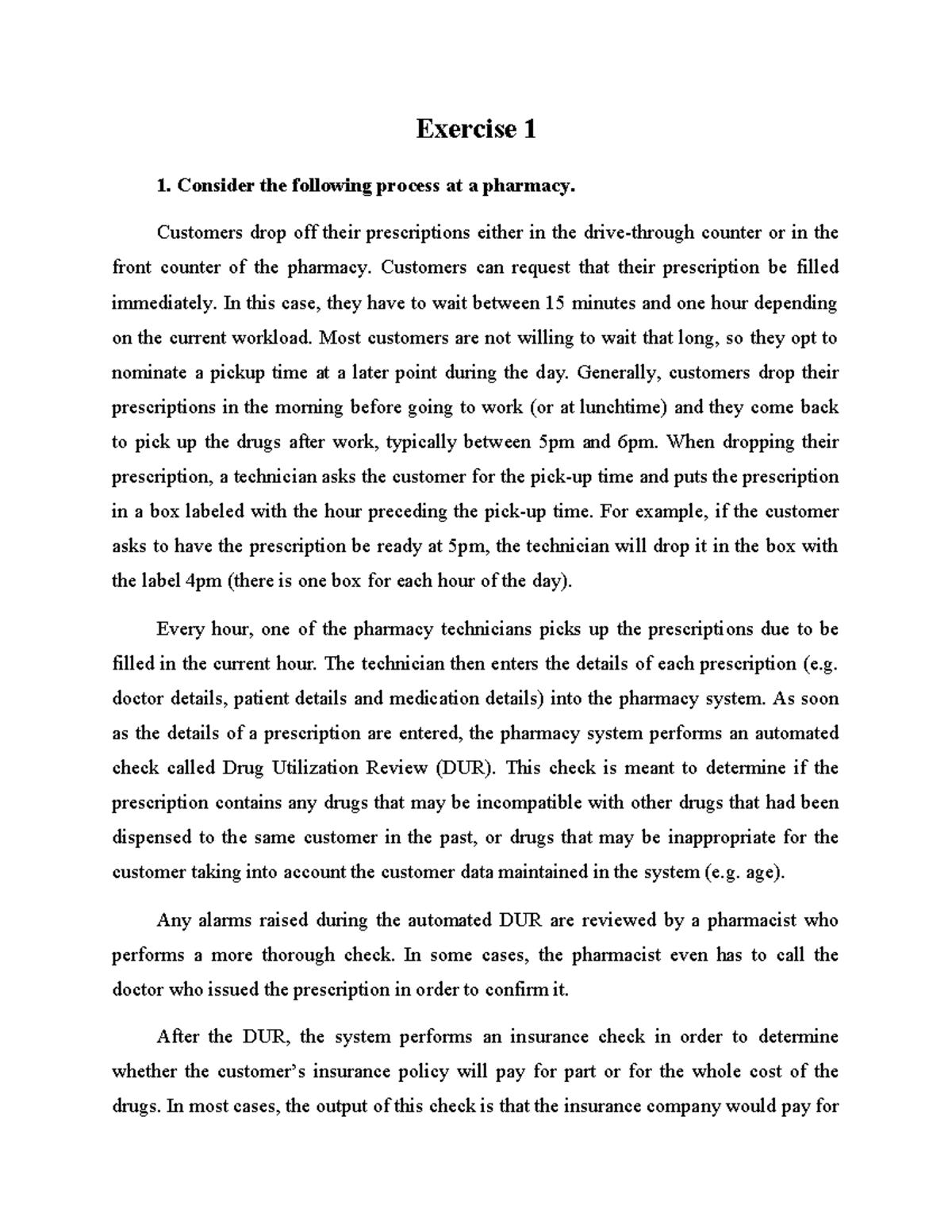 Pharmacy Process Analysis: Exercise 1 - Workflow & Challenges - Studocu