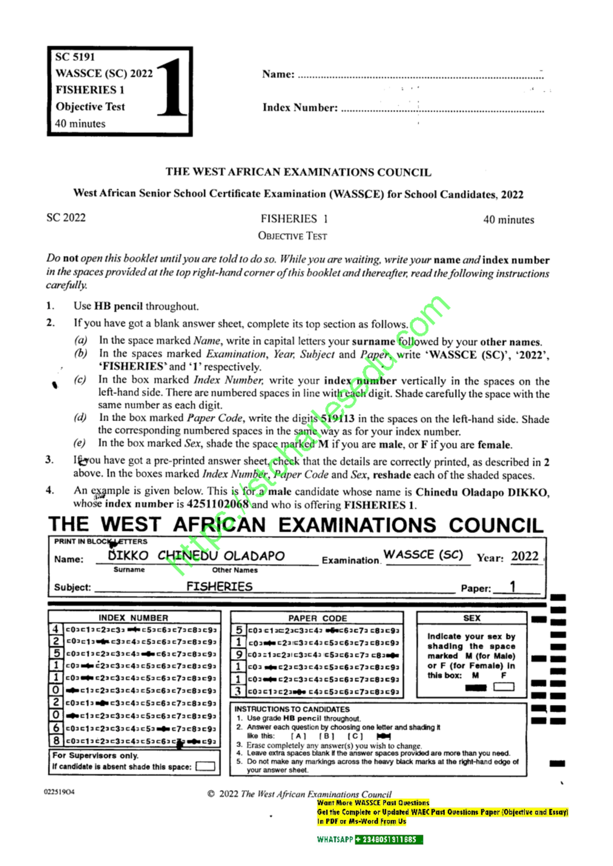 WAEC Fishery Practical Past Question - The original pdf copy of this ...