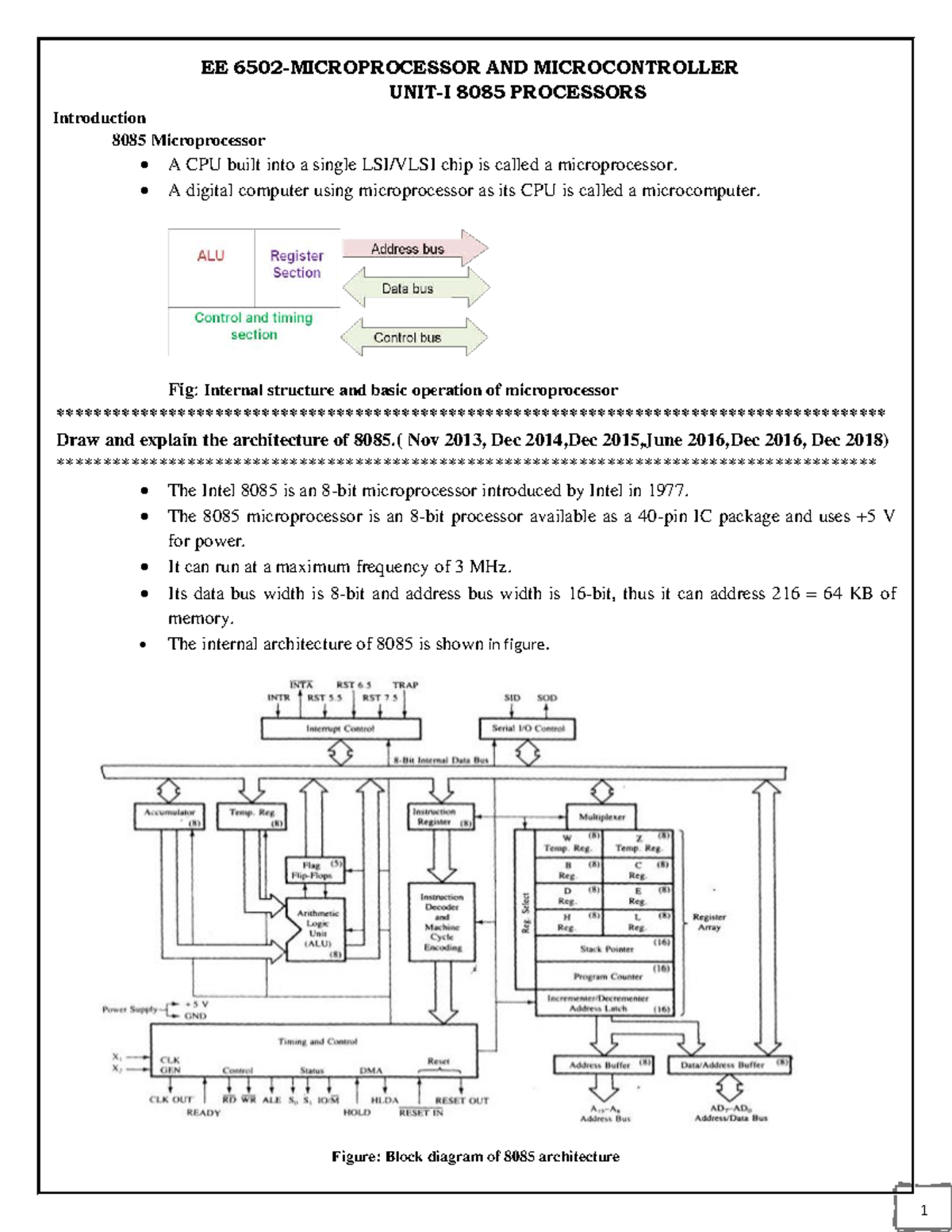 EE 8085 Microprocessor: Architecture, Interrupts, and Interfacing Notes ...