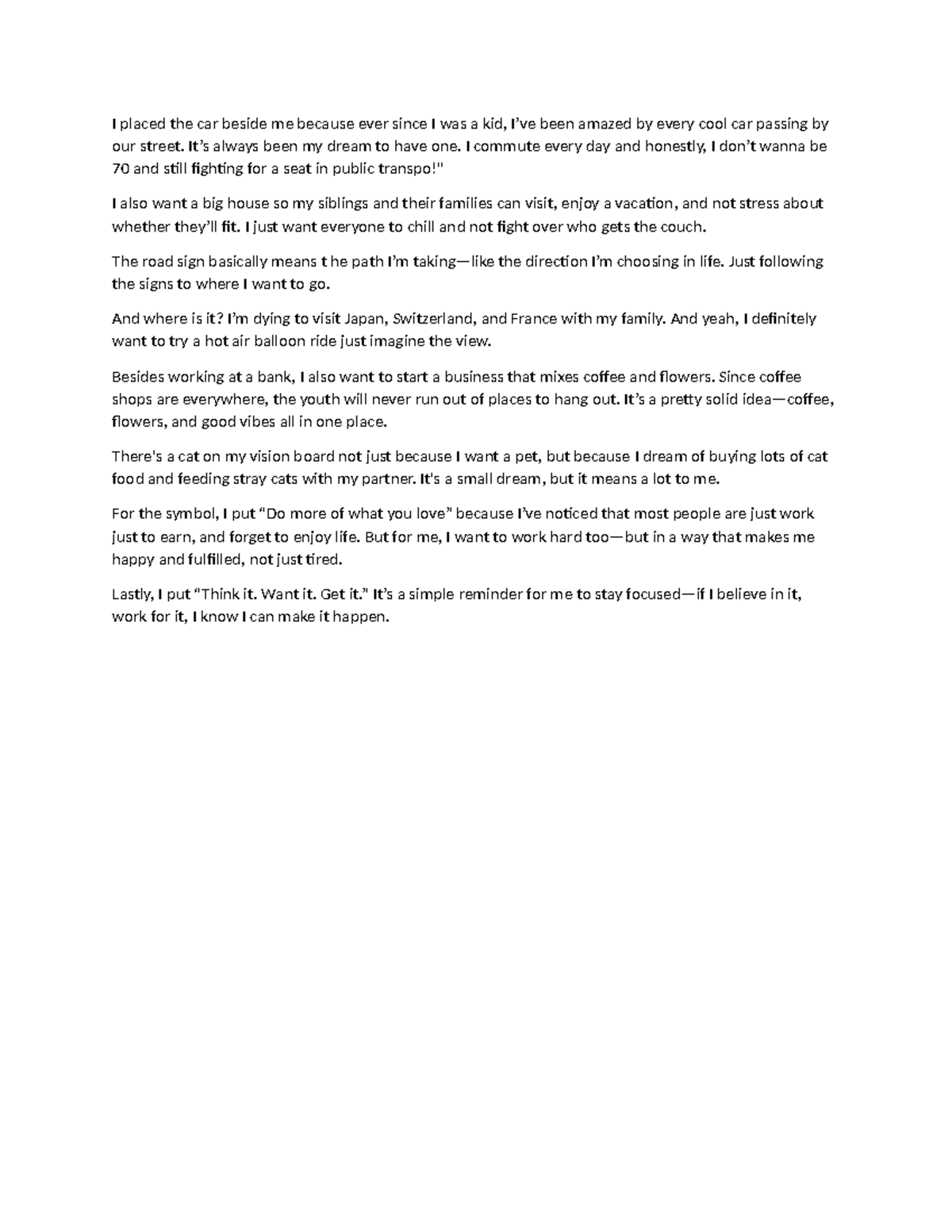 Dreams and Aspirations: A Personal Vision Statement - Studocu