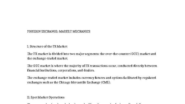 Foreign Exchange: Market Mechanics Overview (FIN 101) - Studocu