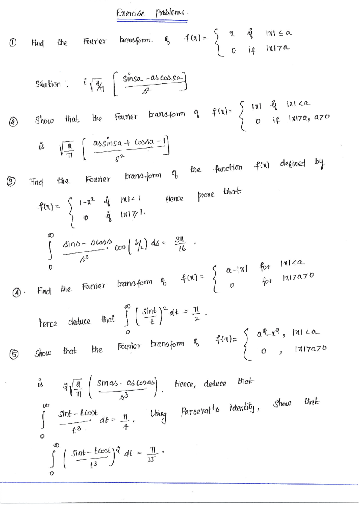 Fourier Transform Exercise Problems (Course Code: FT101) - Studocu