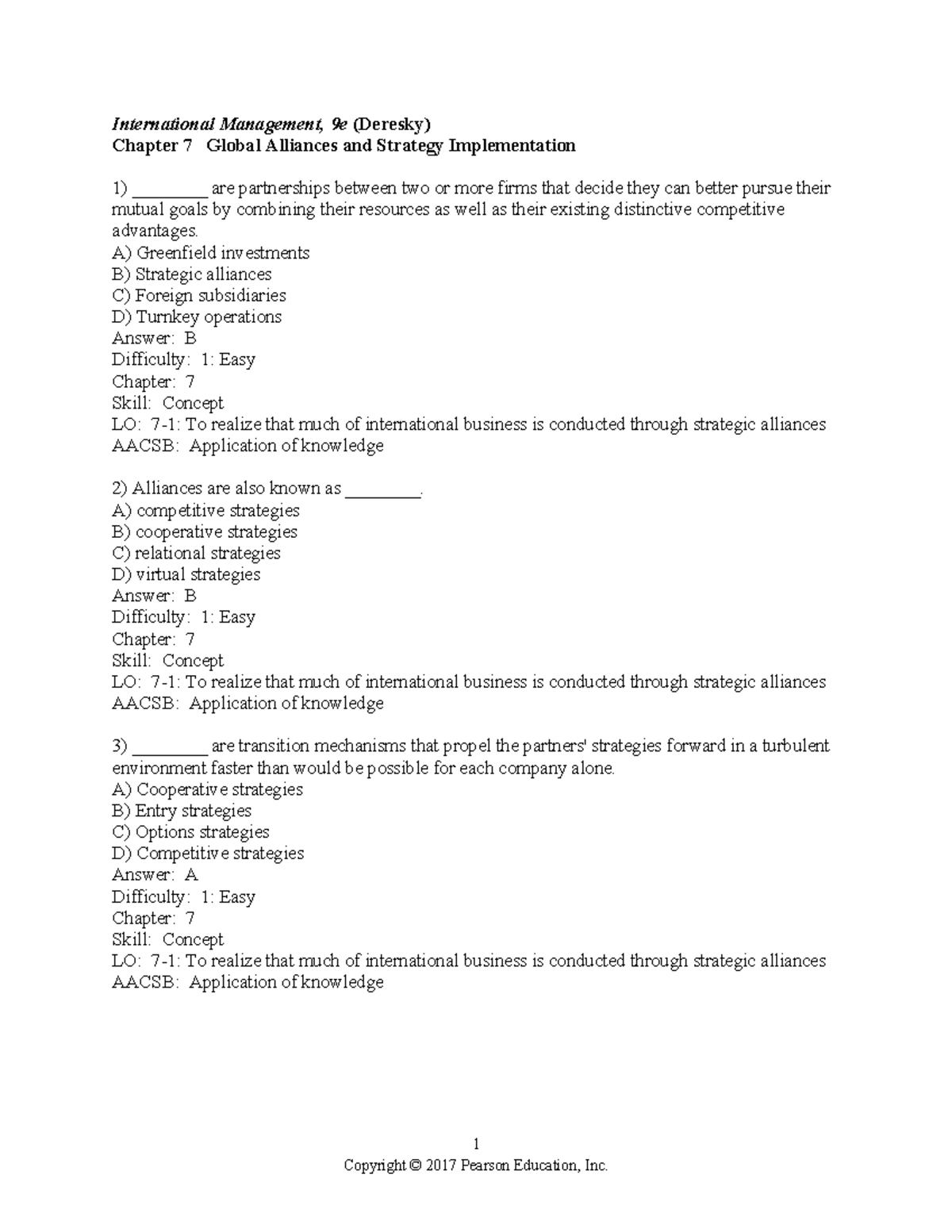 Chapter 7 - Test banks - International Management, 9e (Deresky) Chapter ...