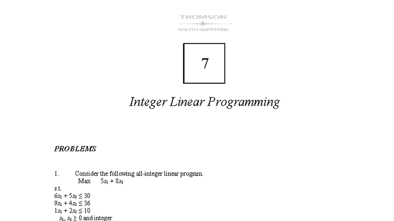 HW#6-1: Integer Linear Programming Problems and Solutions - Studocu