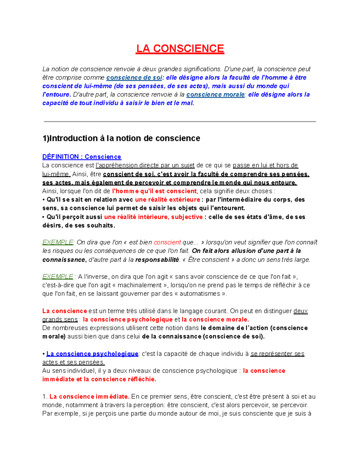 Fiche de Révision sur la Conscience - Philosophie 101 - Studocu