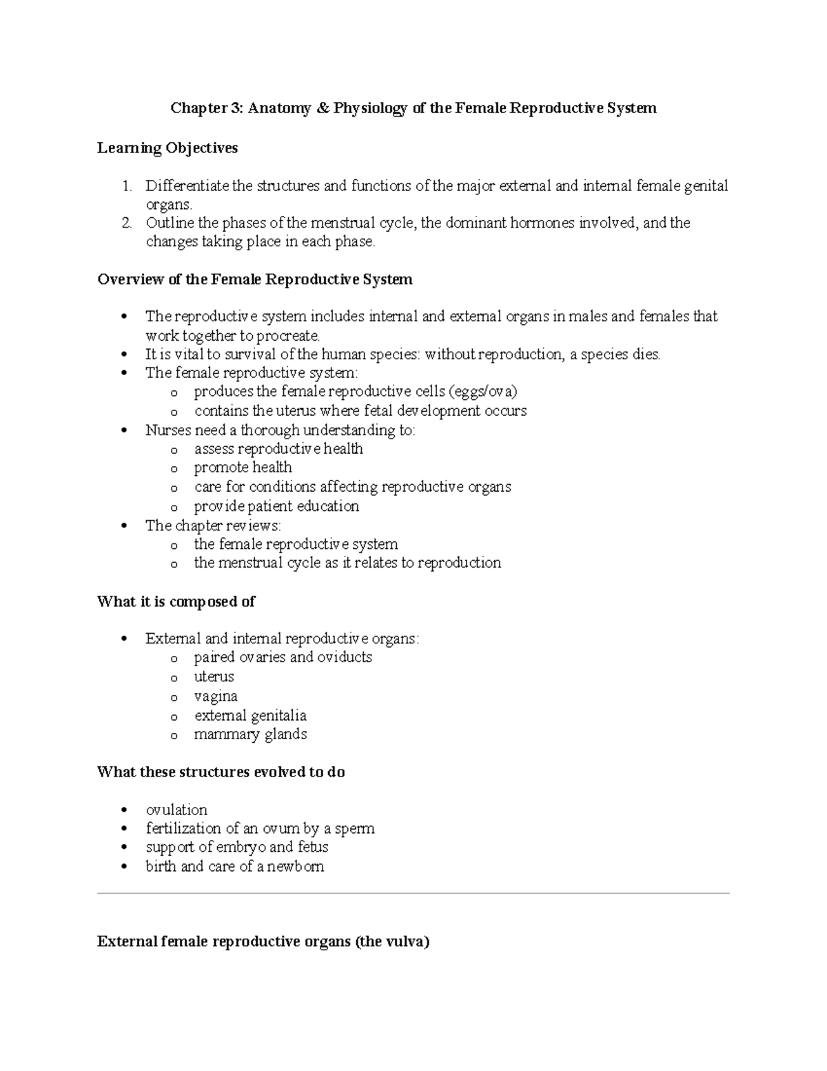 Chapter 3: A&P of the Female Reproductive System Overview and Key ...