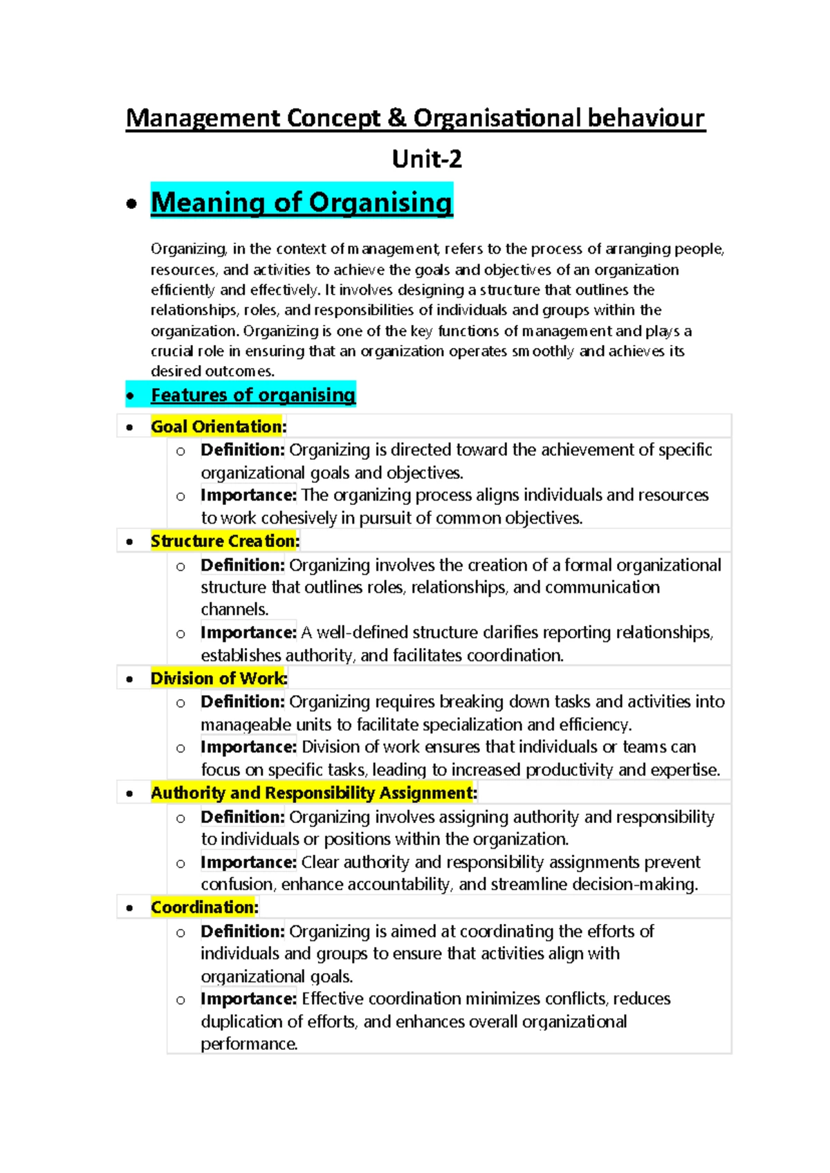 MCOB UNIT-1 - MCOB Unit 1 - Management Concept And Organizational Behaviour Unit- 1 Meaning of ...