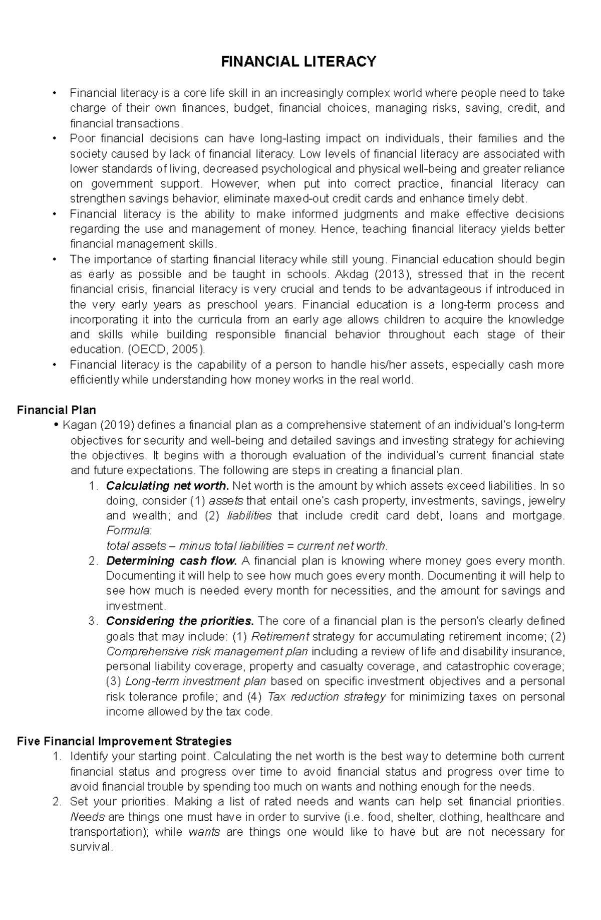 Financial Literacy Enhancement Strategies for Students: A Guide - Studocu