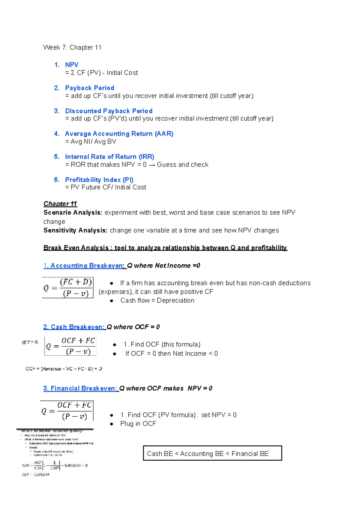 Finance Final: Week 7 - Chapter 11 NPV & Breakeven Analysis - Studocu
