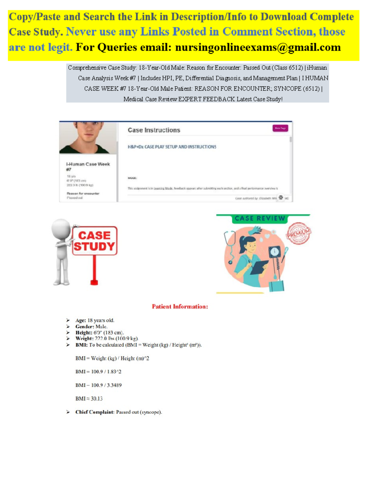 I Human Case Study Week #7 18-Year-Old Male with Fainting Episode - Complete HPI, Differential ...