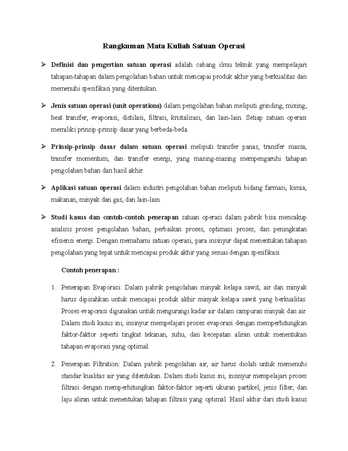 Rangkuman Mata Kuliah Satuan Operasi (Matkul SATOP) - Studocu