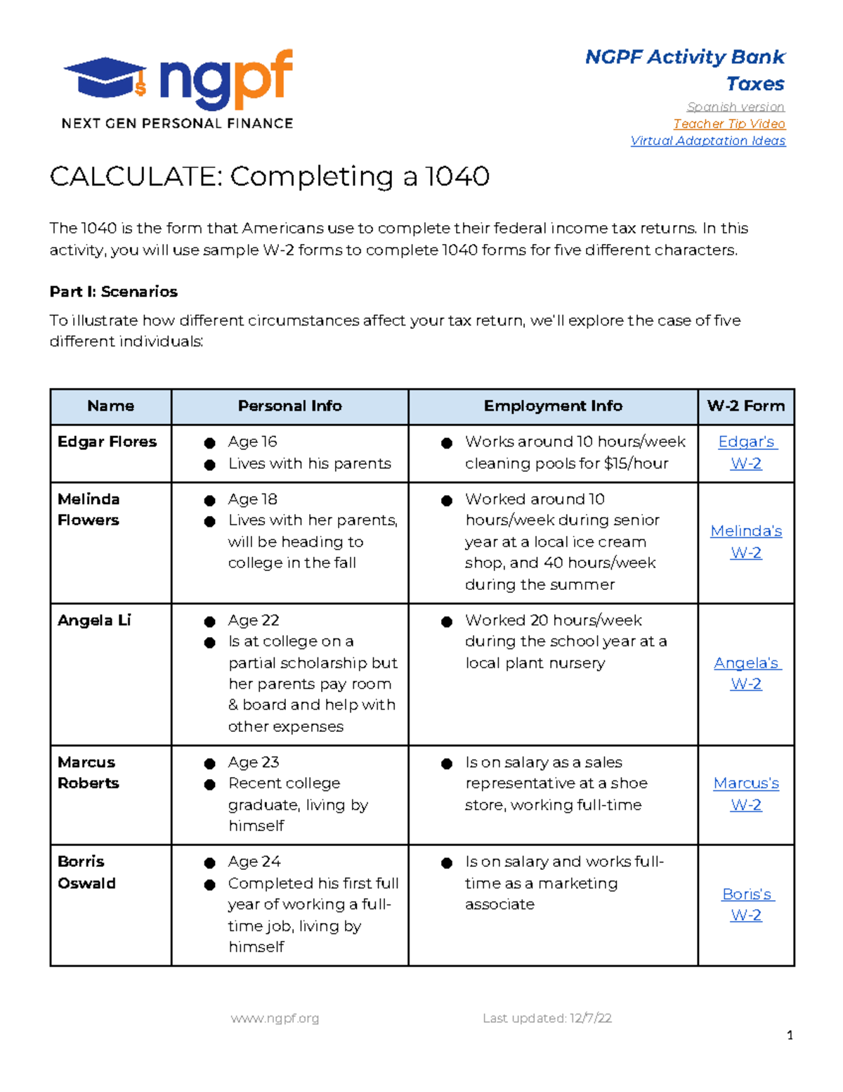 Calculate Completing a 1040: Tax Returns Activity for NGPF - Studocu