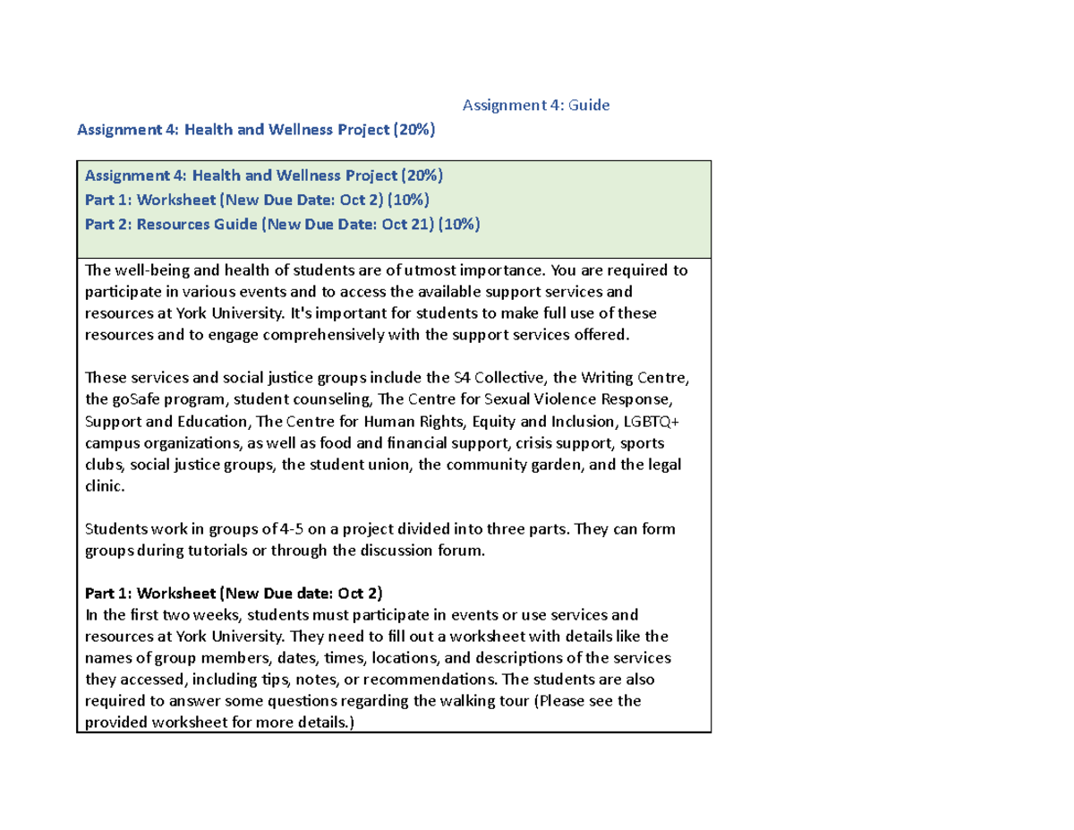 Health Science Project Assignment 4: Health & Wellness Guide - Studocu