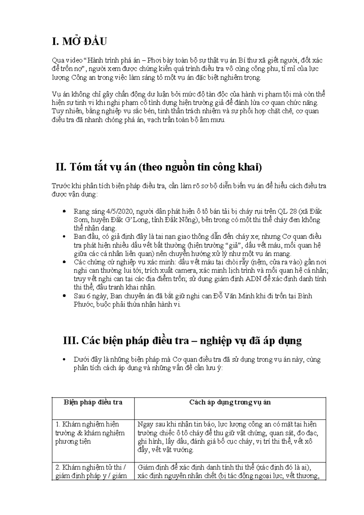 Tóm tắt vụ án giết người và đốt xác - Điều tra hình sự 111111111 - Studocu