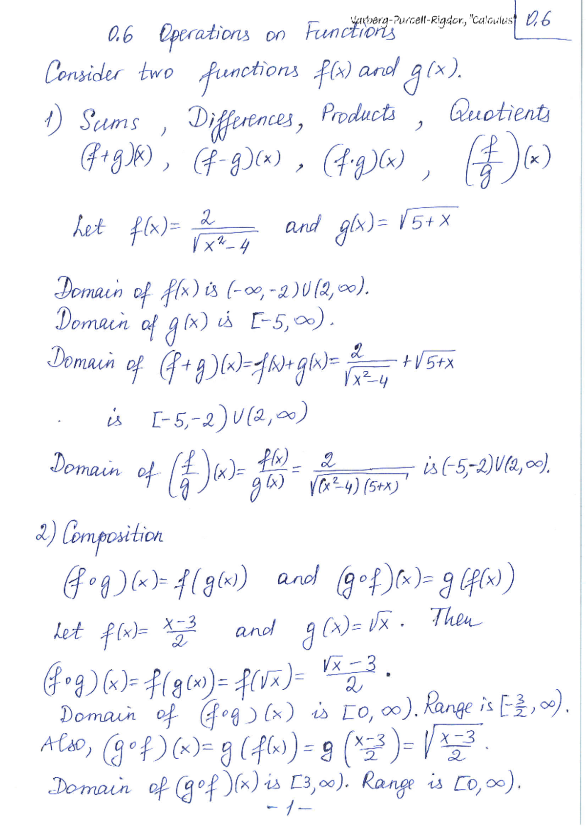 Operations on Functions: Sums, Products, and Compositions (Math 0.6 ...
