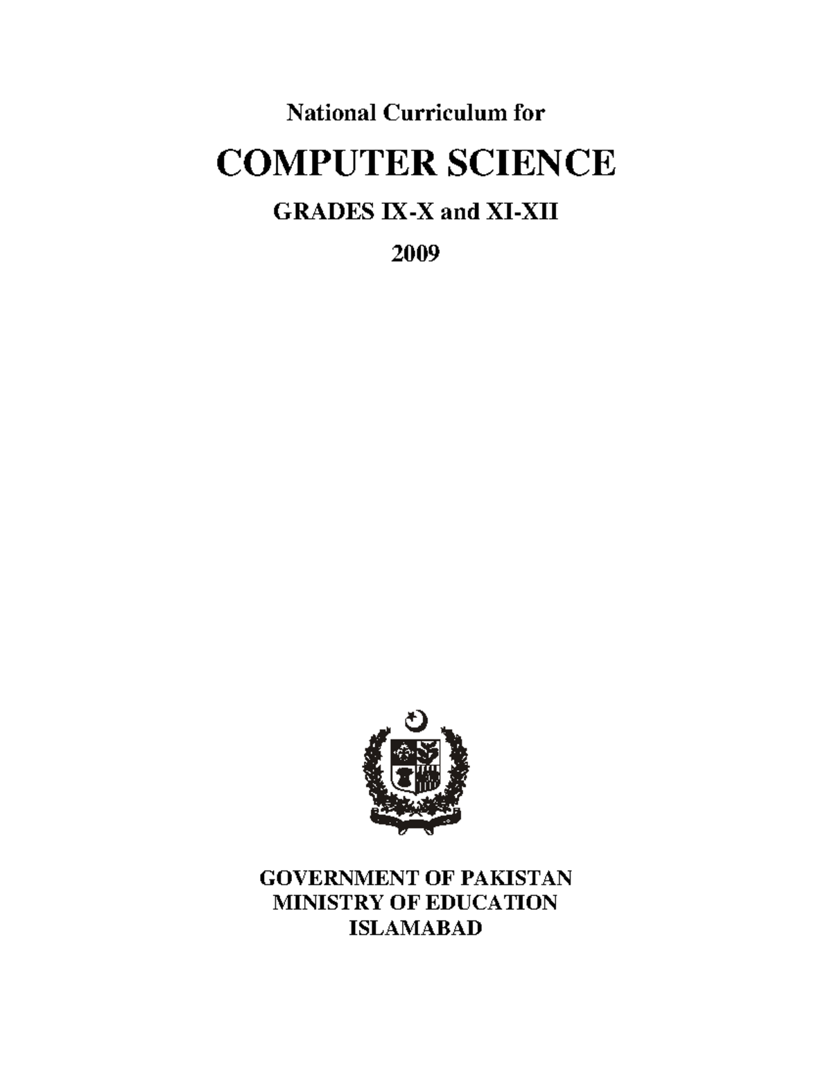 National Curriculum for Computer Science Grades IX-X-XI-XII (2009 ...