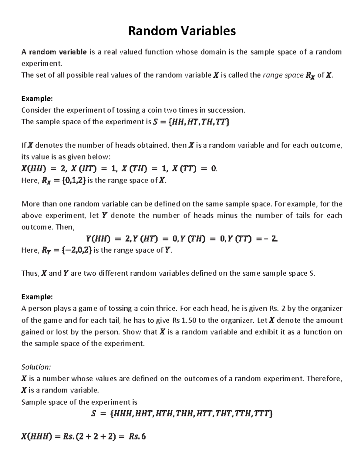 Random Variables - Lecture Notes (Course Code: STAT101) - Studocu
