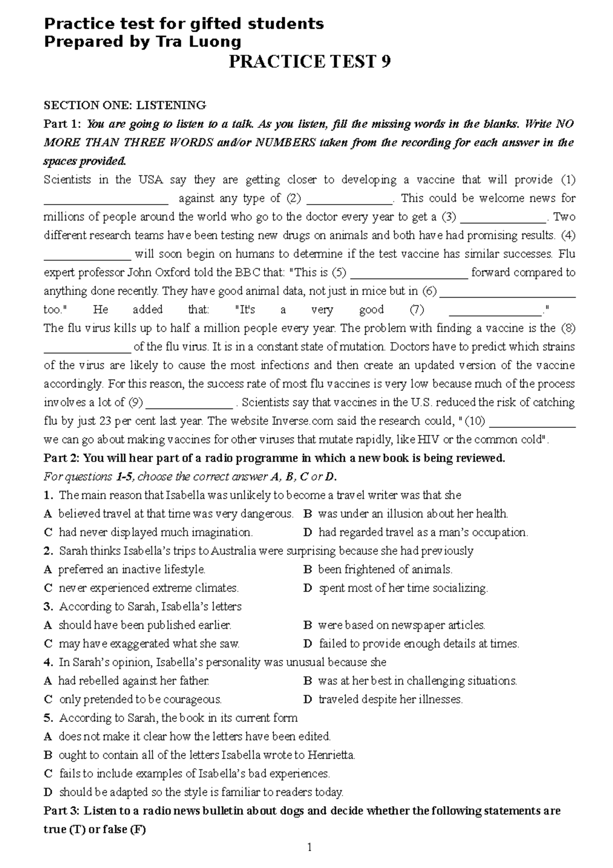 Practice Test 9 - Listening Comprehension and Phonetics Exercises - Studocu
