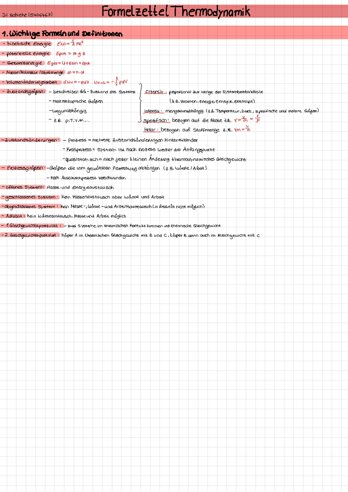 Formelzettel Thermodynamik (5406467) - Wichtige Formeln & Definitionen ...