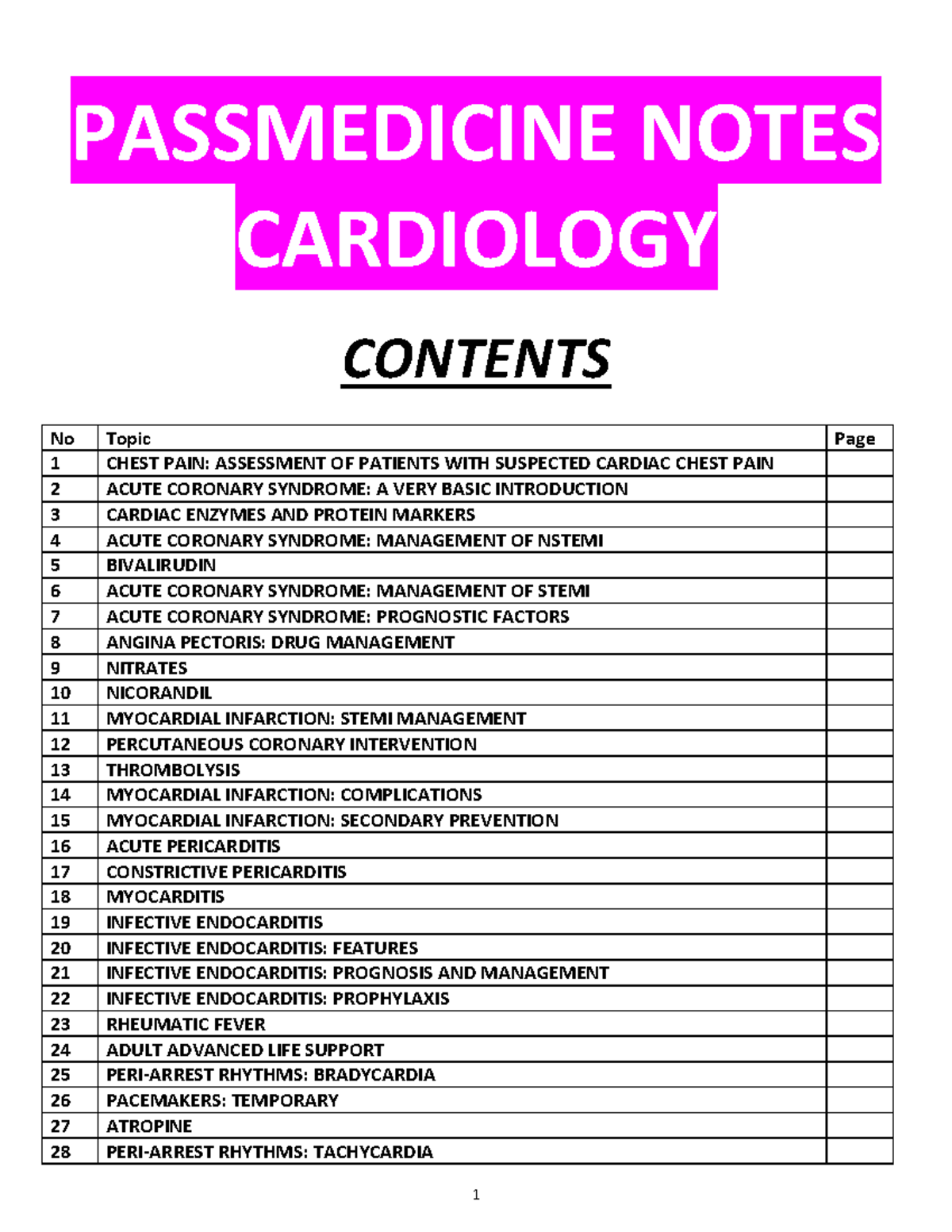 Passmedicine MRCP Notes - Cardiology Overview and Key Topics - Studocu