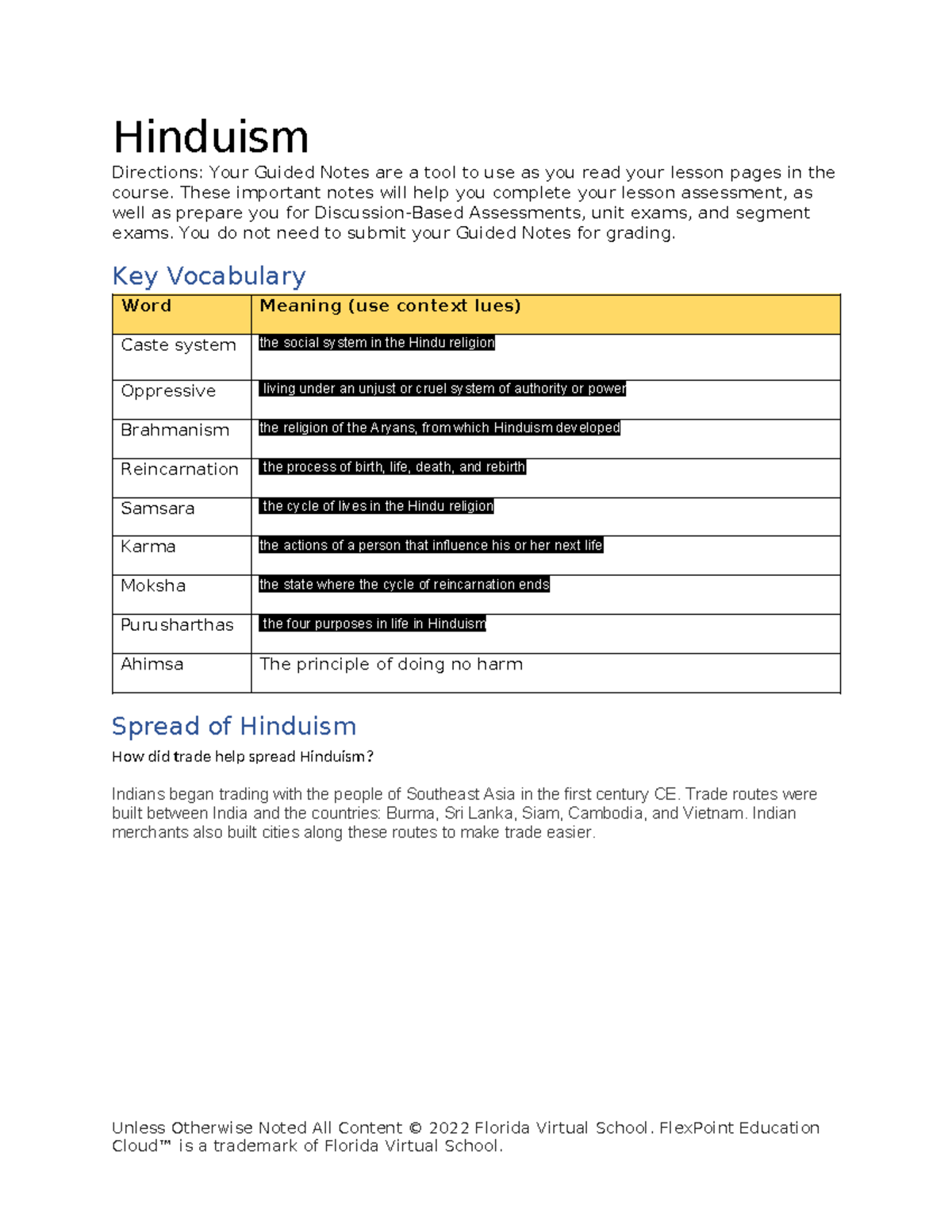 06 02 Guided Notes - Understanding Hinduism and Its Spread - Studocu