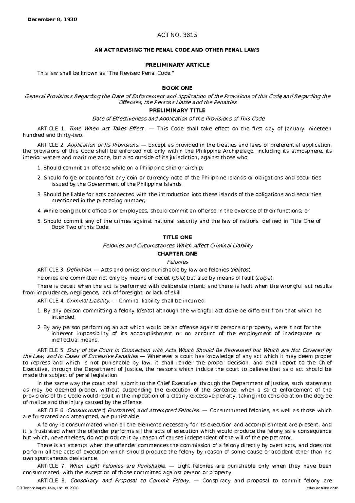 Revised Penal Code (RPC) - Comprehensive Overview and Analysis - Studocu