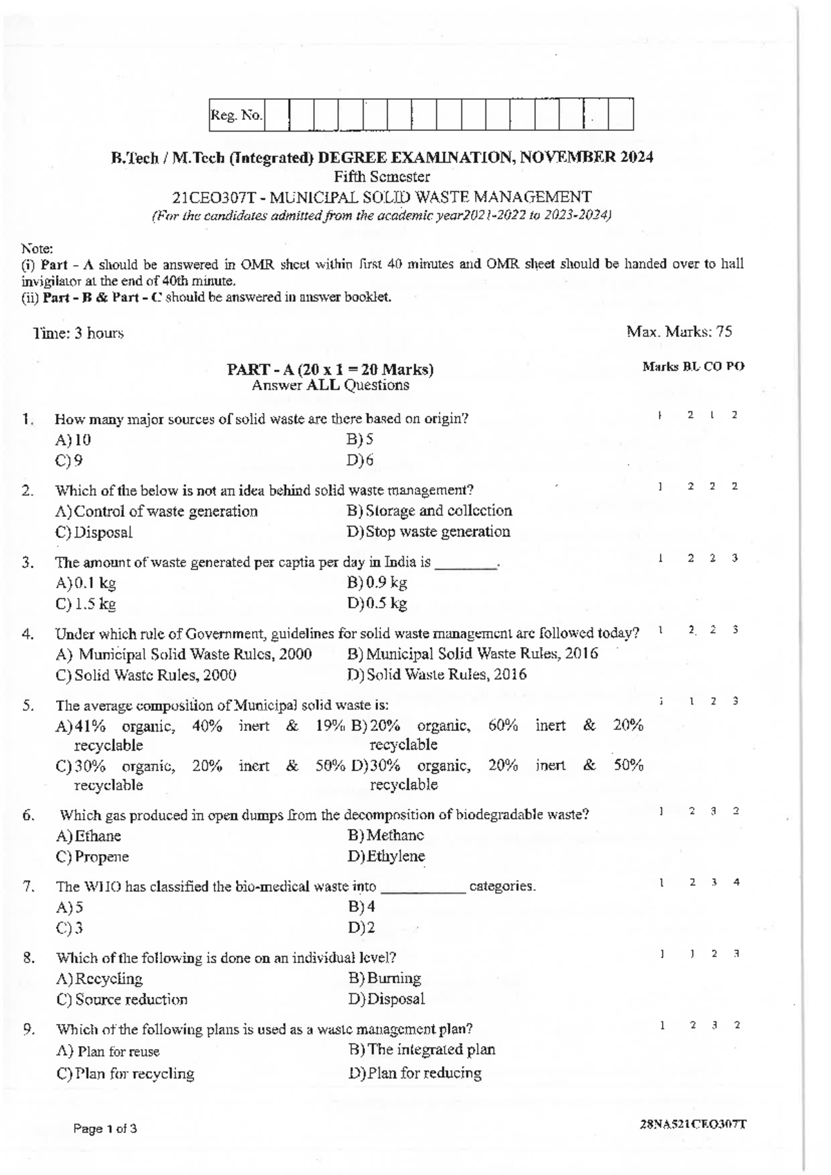 B.Tech M.Tech (Integrated) 21CEO307T MSW Management Exam Notes - Nov ...